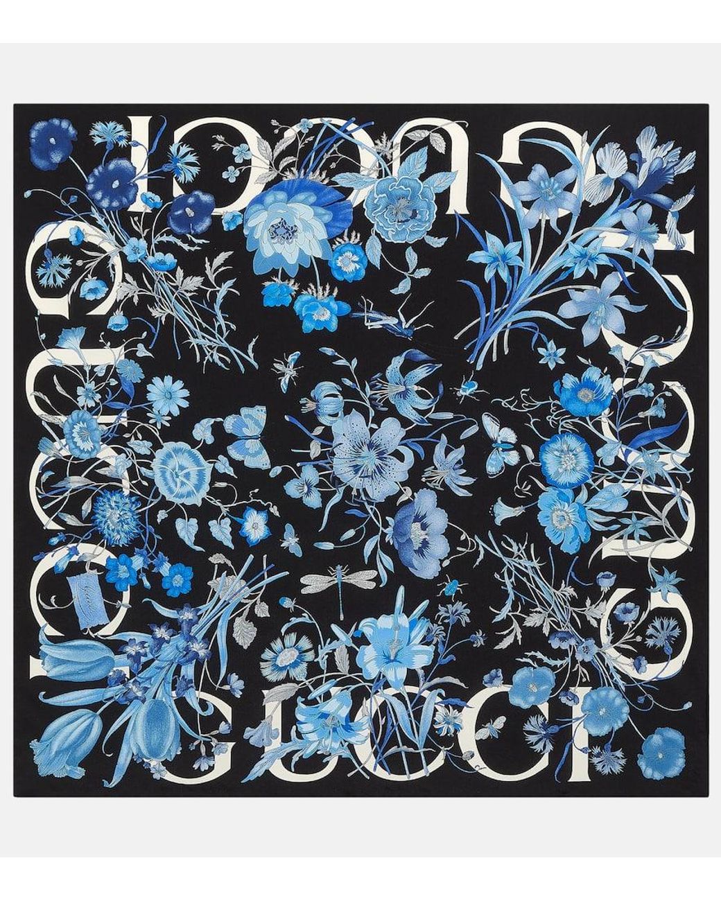 Gucci Floral Print Silk Carré in Blue | Lyst