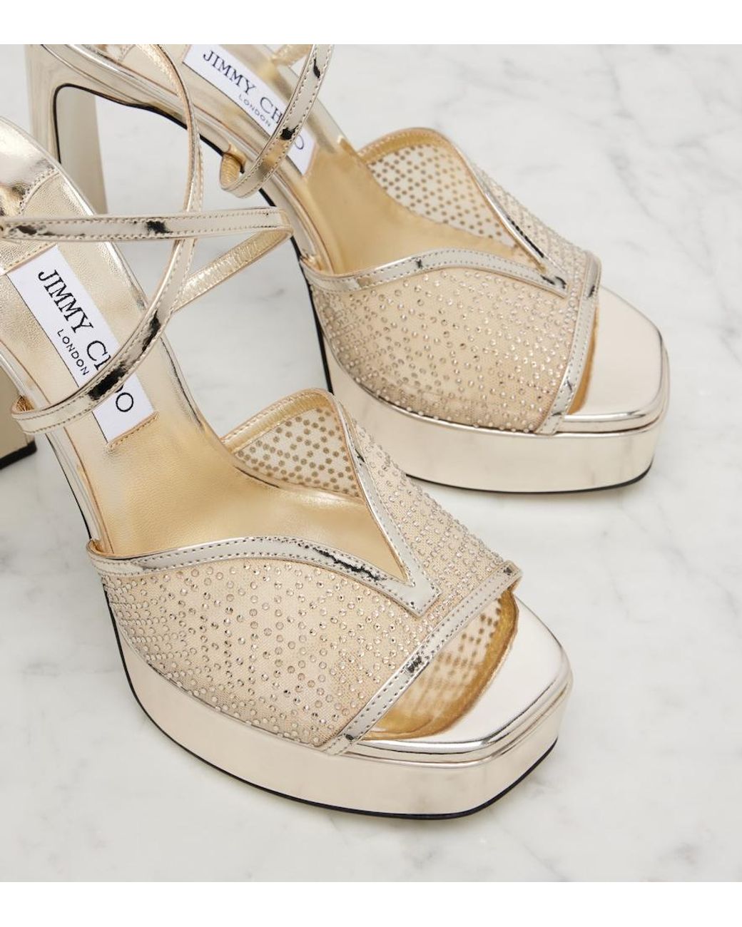 Jimmy Choo Karli 125 Mesh And Leather Platform Sandals in Metallic | Lyst