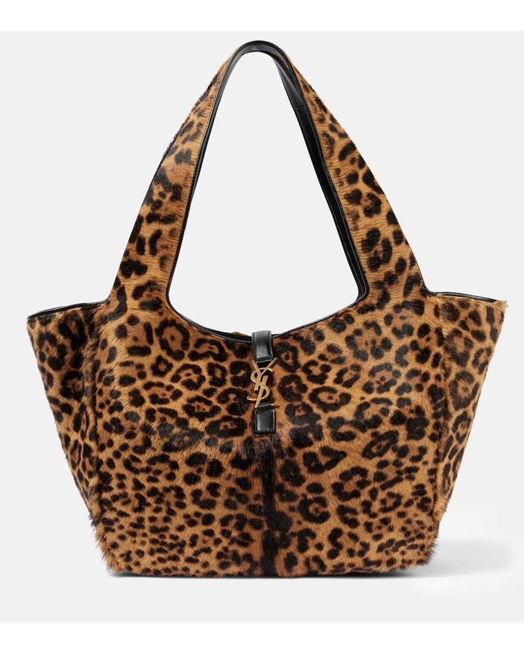 Saint Laurent Le 5 A 7 Bea Leopard-Print Shoulder Bag in Brown | Lyst
