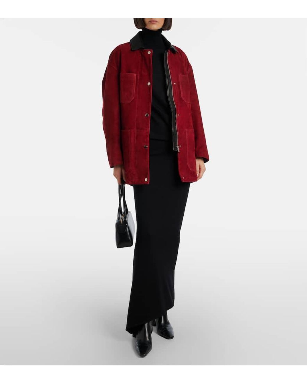 Nour Hammour Barn Leather-Trimmed Suede Jacket in Red | Lyst UK