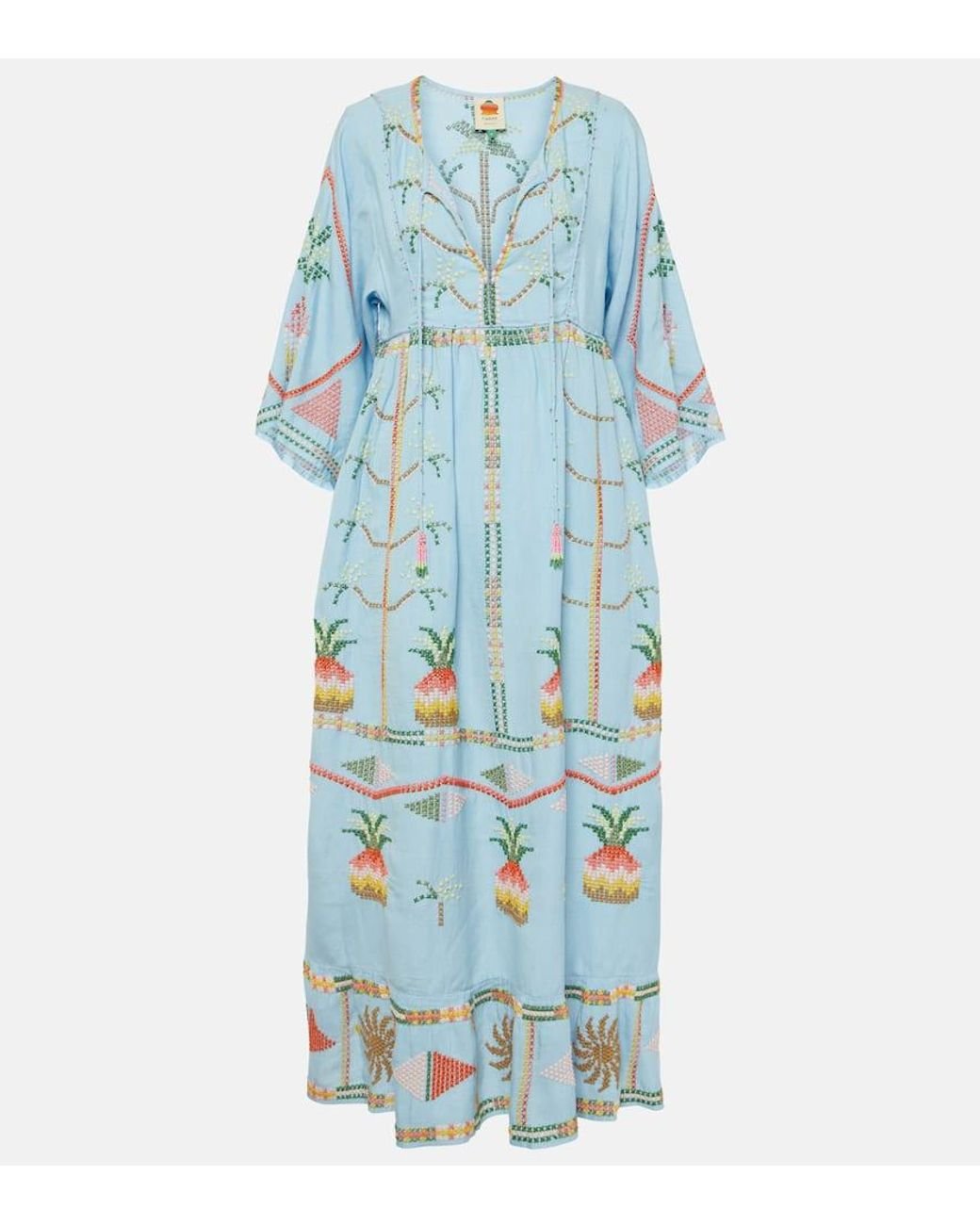 FARM Rio Pineapple Linen-Blend Beach Cover-Up in Blue | Lyst