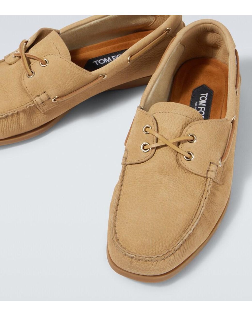 Tom Ford Robin Leather Boat Shoes in White for Men | Lyst