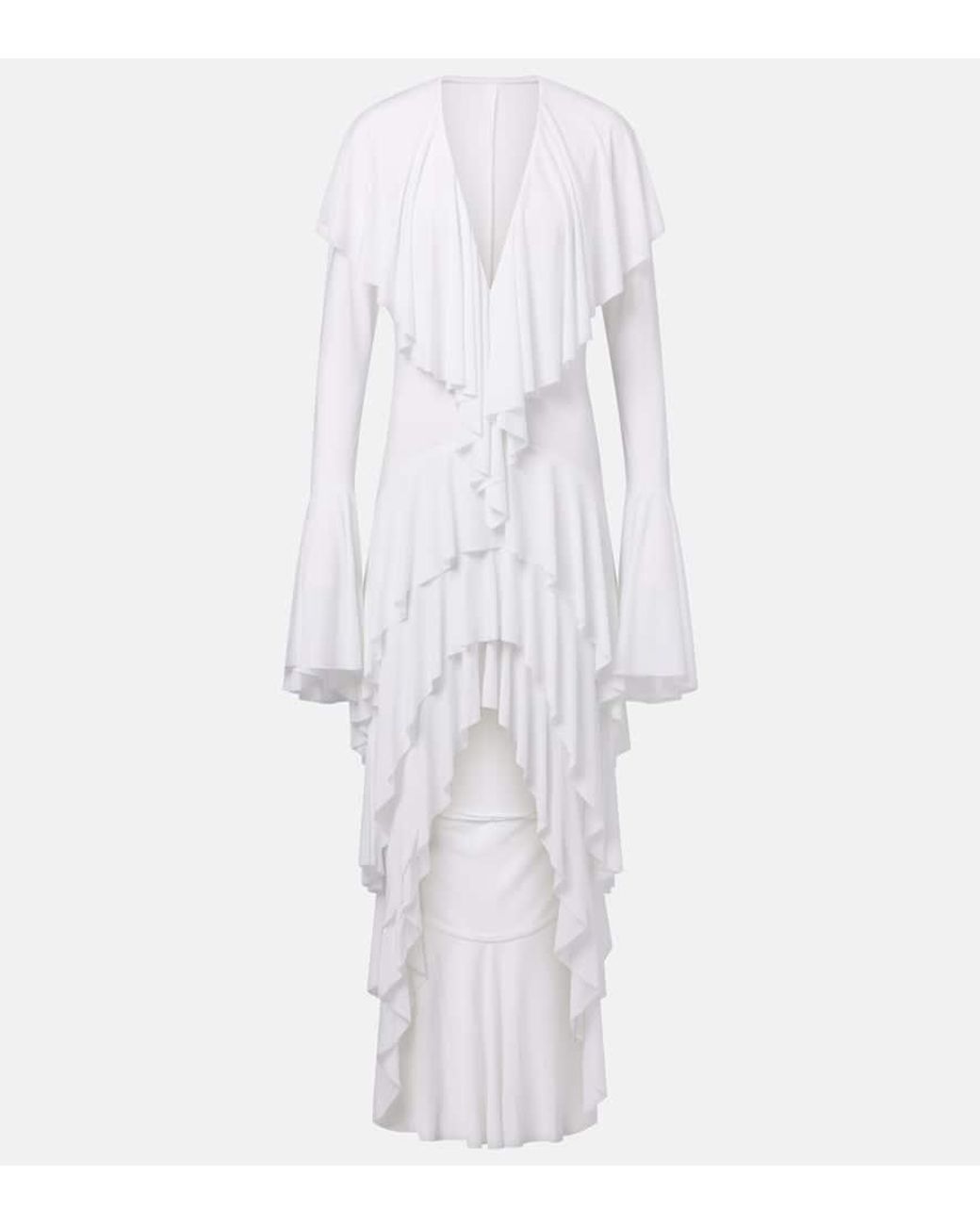 Norma Kamali Tiered Ruffled Asymmetric Maxi Dress in White | Lyst