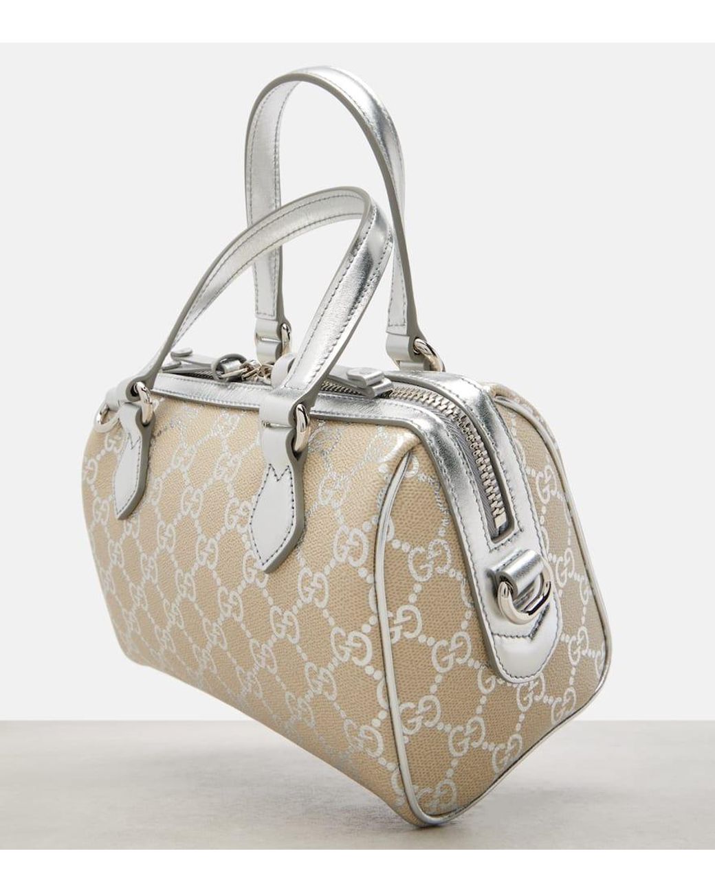 Gucci Gg Emblem Small Top-Handle Bag in Natural | Lyst
