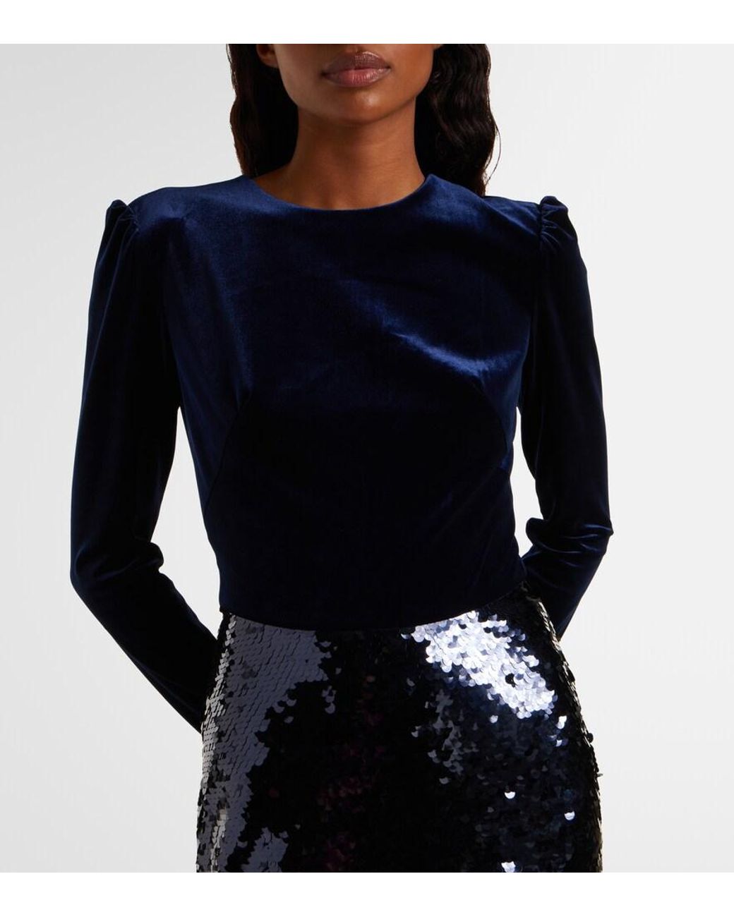 Monique Lhuillier Sequined Velvet Gown in Blue | Lyst