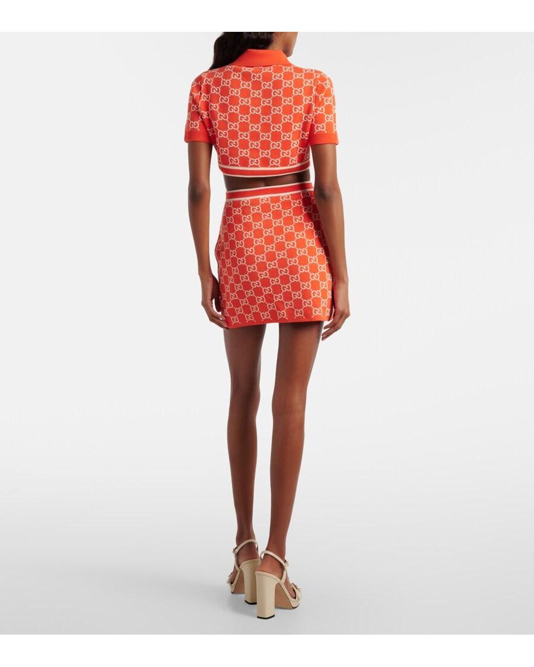 Gucci Gg Cotton Jacquard Miniskirt in Orange | Lyst UK
