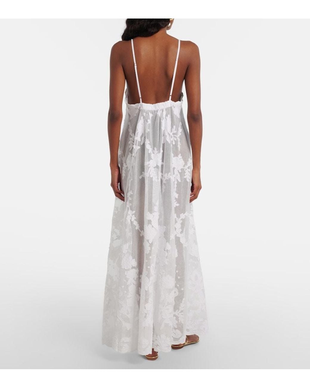 Juliet Dunn Embroidered Semi-Sheer Cotton Maxi Dress in White | Lyst