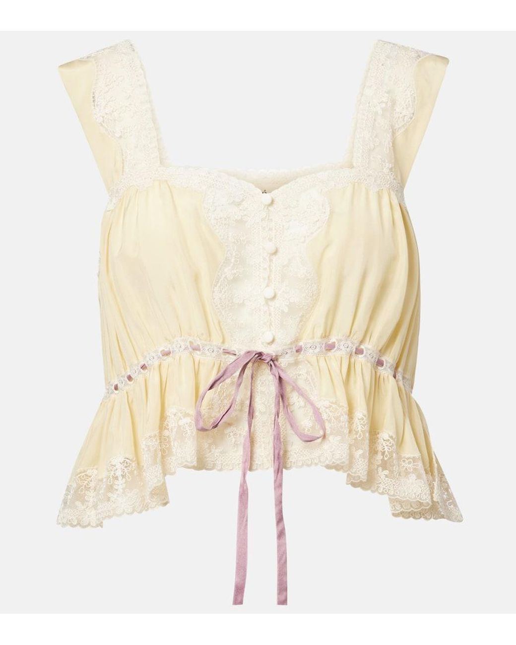 Chloé Lace-Trimmed Silk Habotai Top in Natural | Lyst