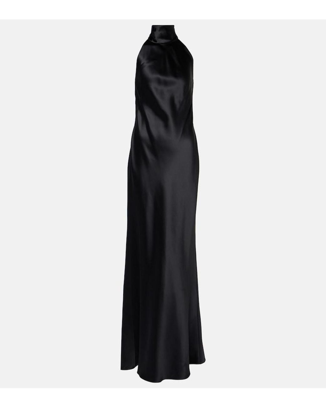 Ralph Lauren Chilton Halterneck Satin Gown in Black | Lyst