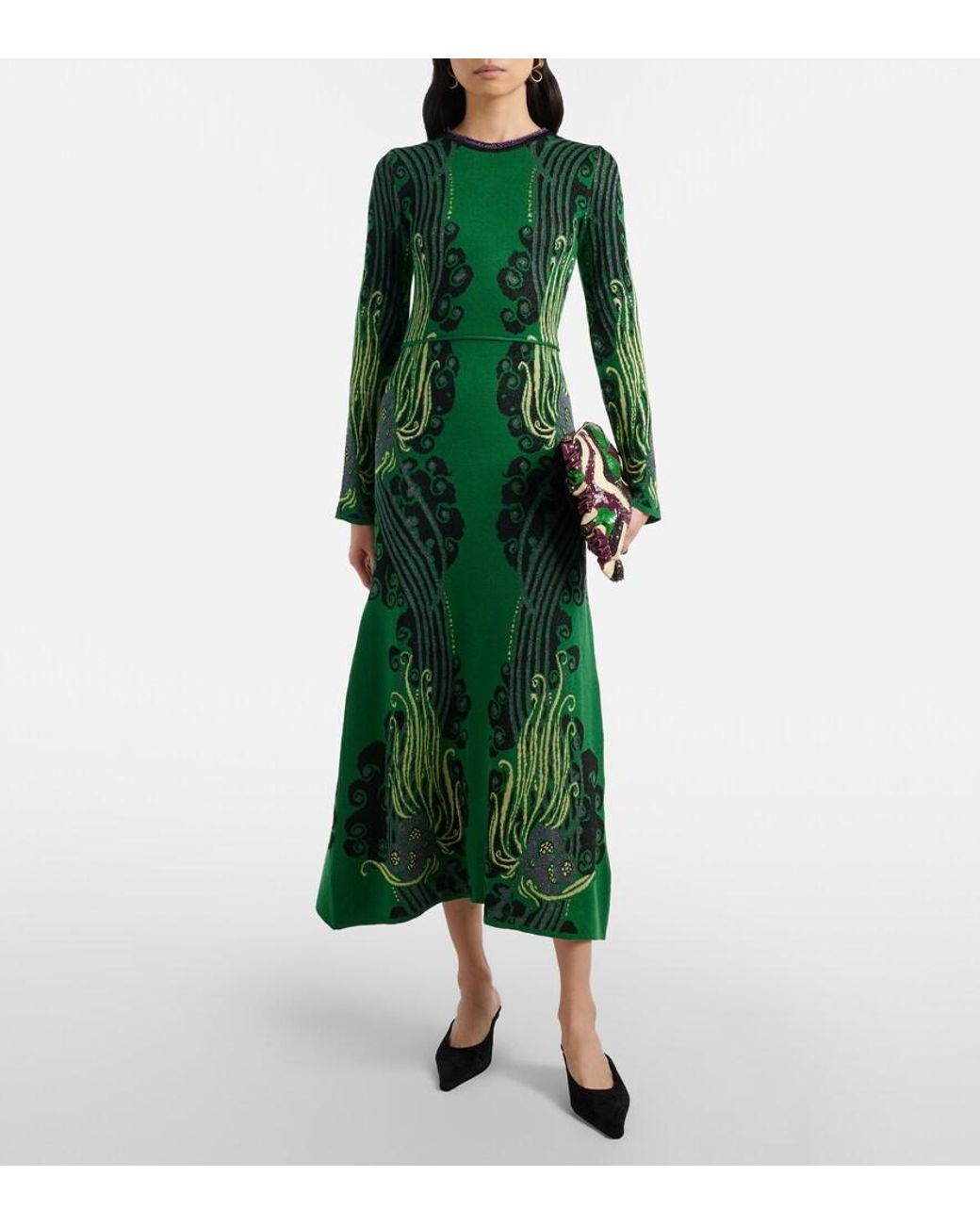 La DoubleJ Bee Jacquard Midi Dress in Green | Lyst