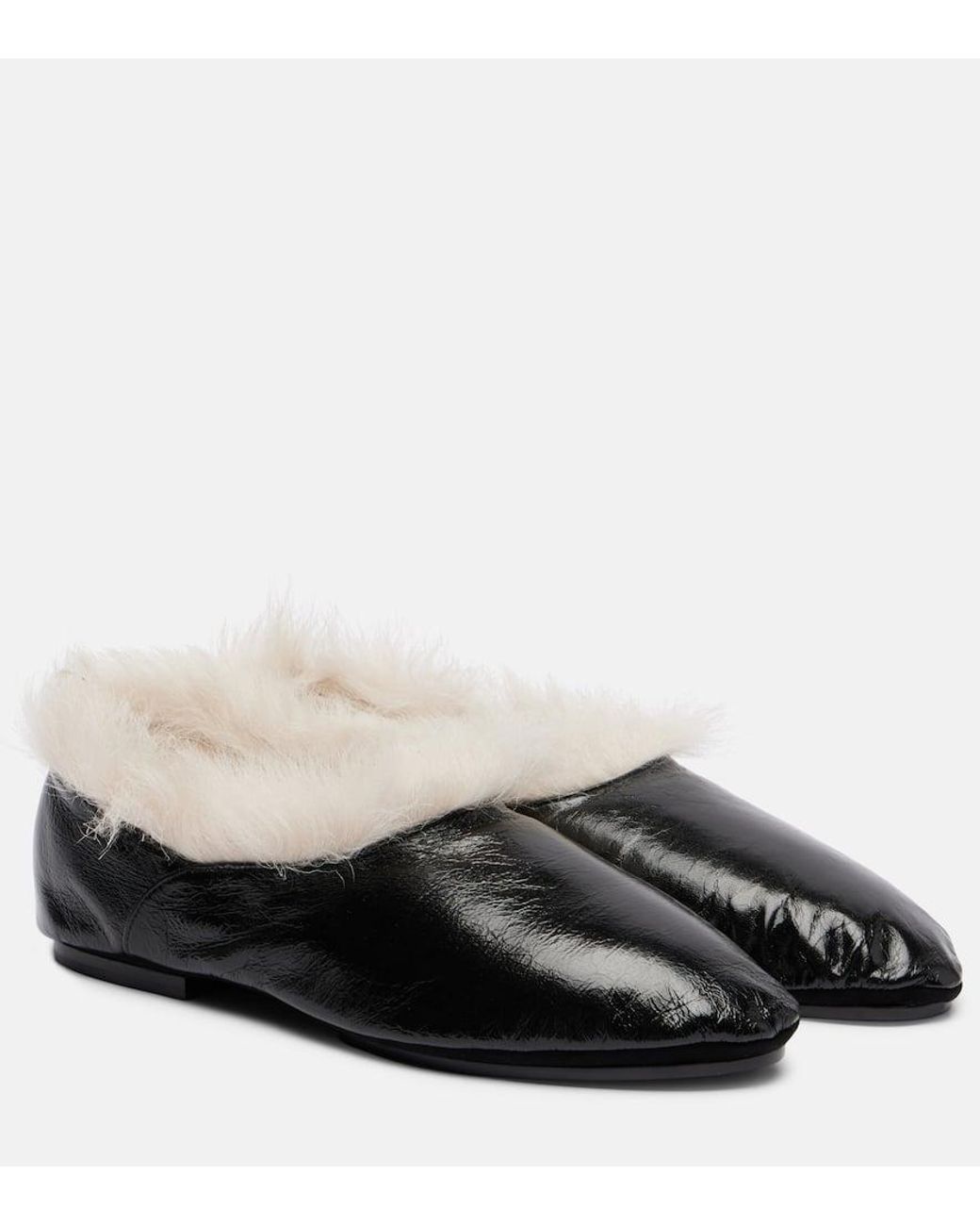 Jil Sander Shearling-Trimmed Leather Slip-On Shoes in Black | Lyst