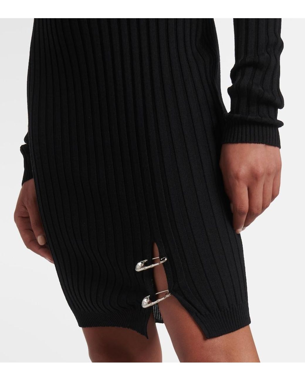 Versace Safety Pin Ribbed-Knit Minidress in Black | Lyst