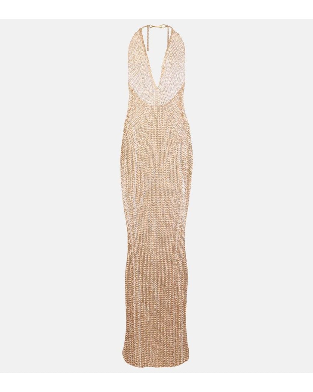 Tom Ford Halterneck Chainmail Gown in Natural | Lyst