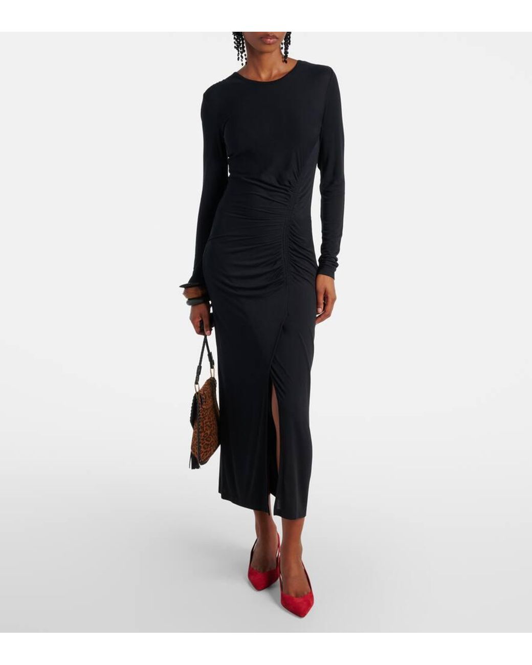 Isabel Marant Jelina Gathered Jersey Maxi Dress in Black | Lyst