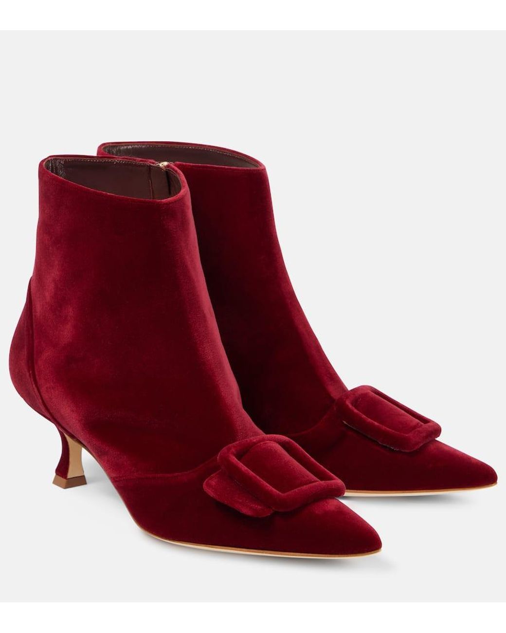 Manolo Blahnik Baylow Velvet Ankle Boots in Red | Lyst