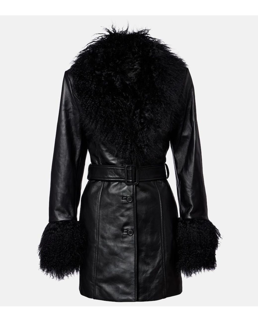 Nili Lotan Sefa Belted Leather Jacket in Black | Lyst