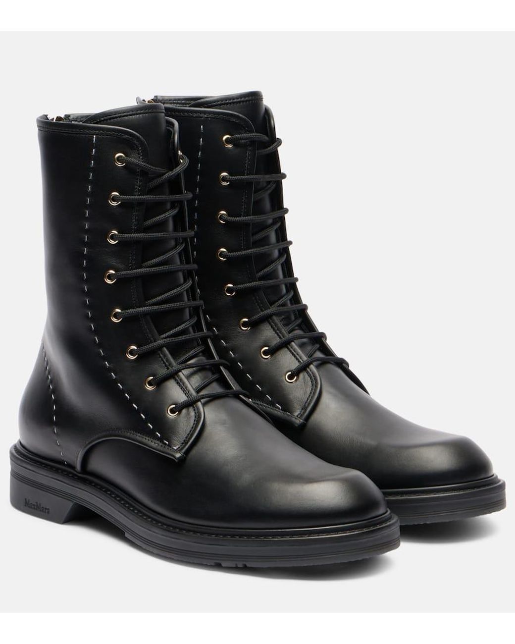 Max Mara Urbancombat Leather Combat Boots in Black | Lyst UK