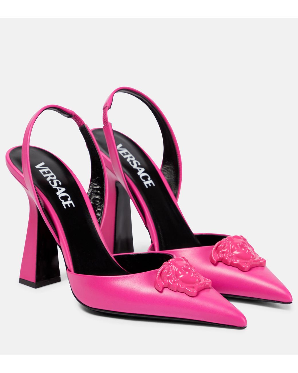 Versace La Medusa Leather Slingback Pumps in Pink | Lyst UK