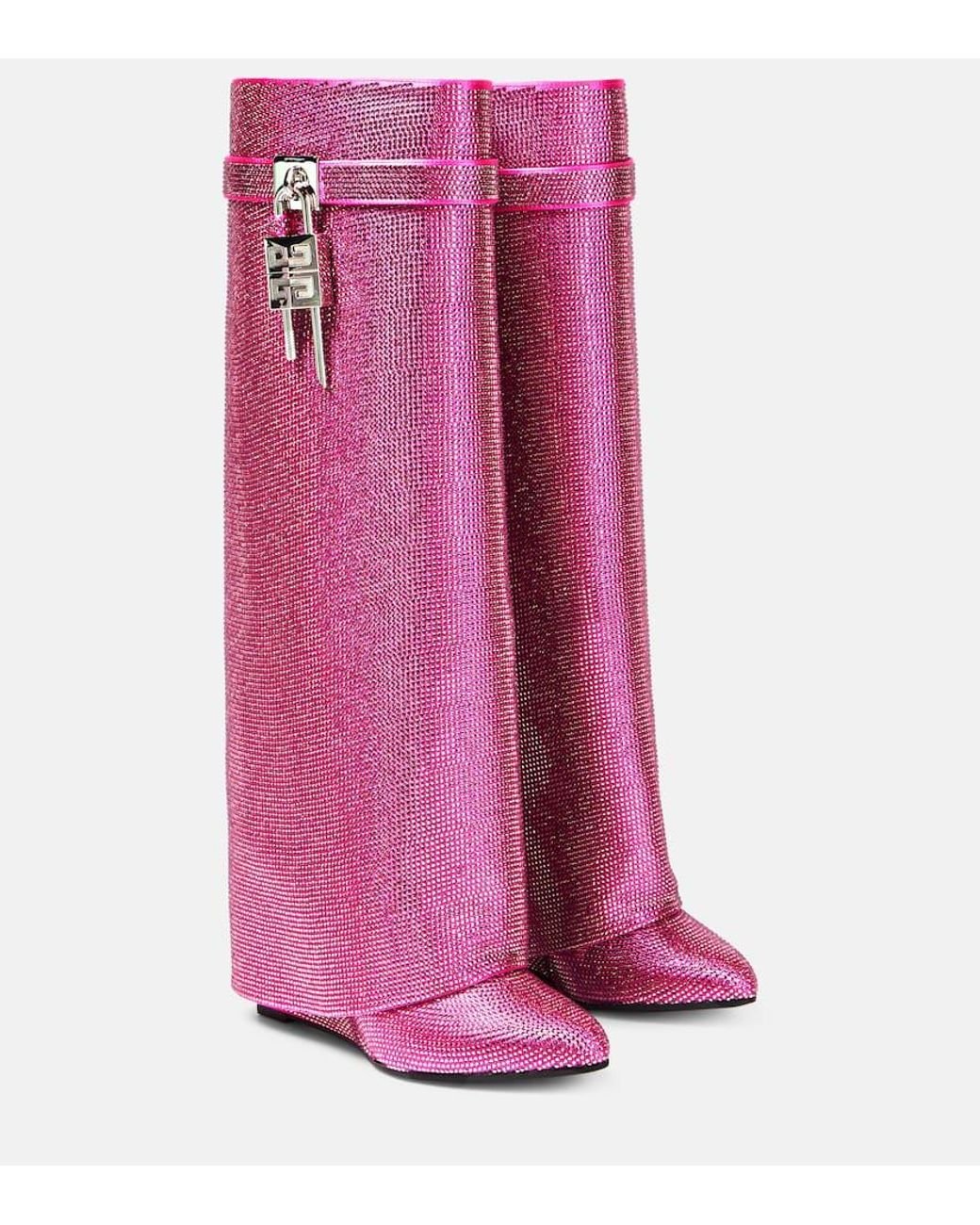 Givenchy Shark Lock Embellished Knee-high Boots in Pink | Lyst