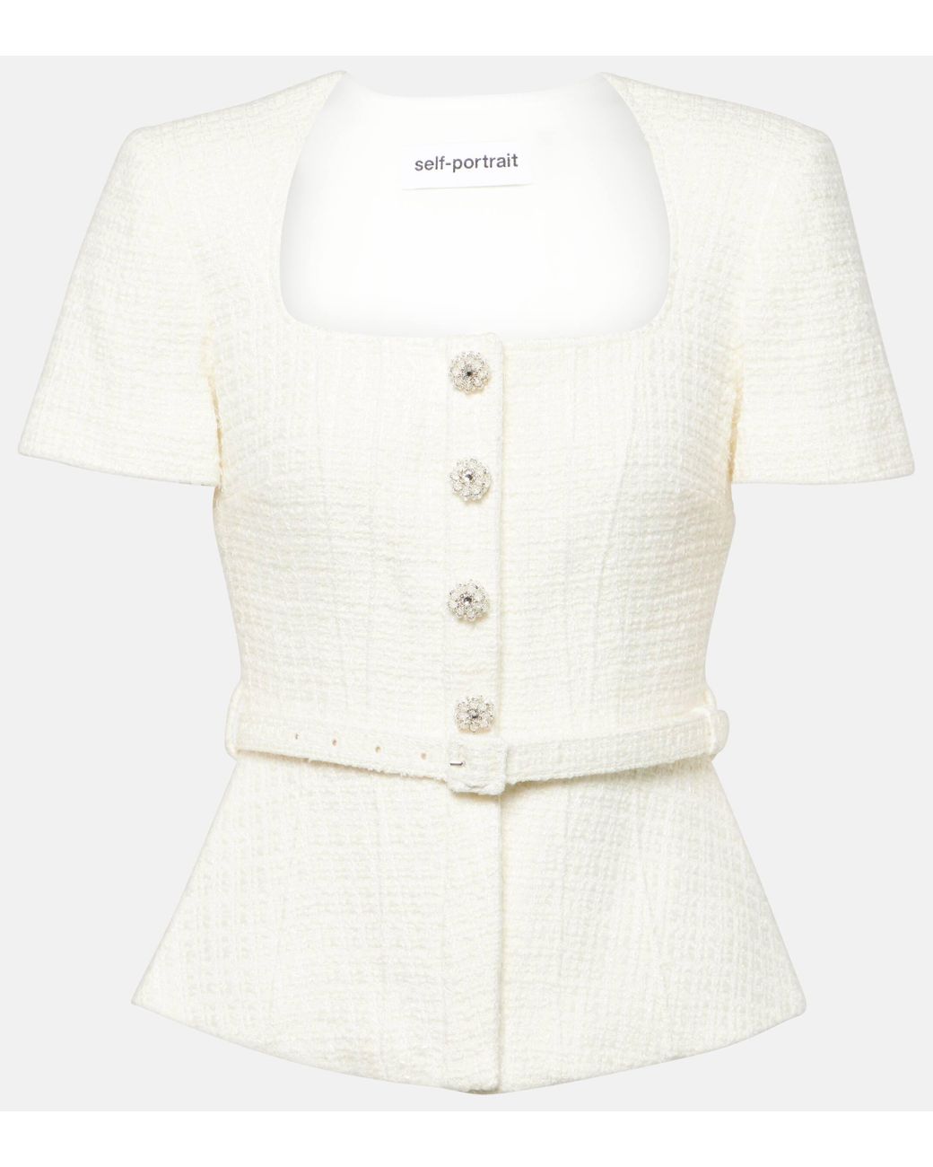 Self-Portrait Boucle Top in White | Lyst UK