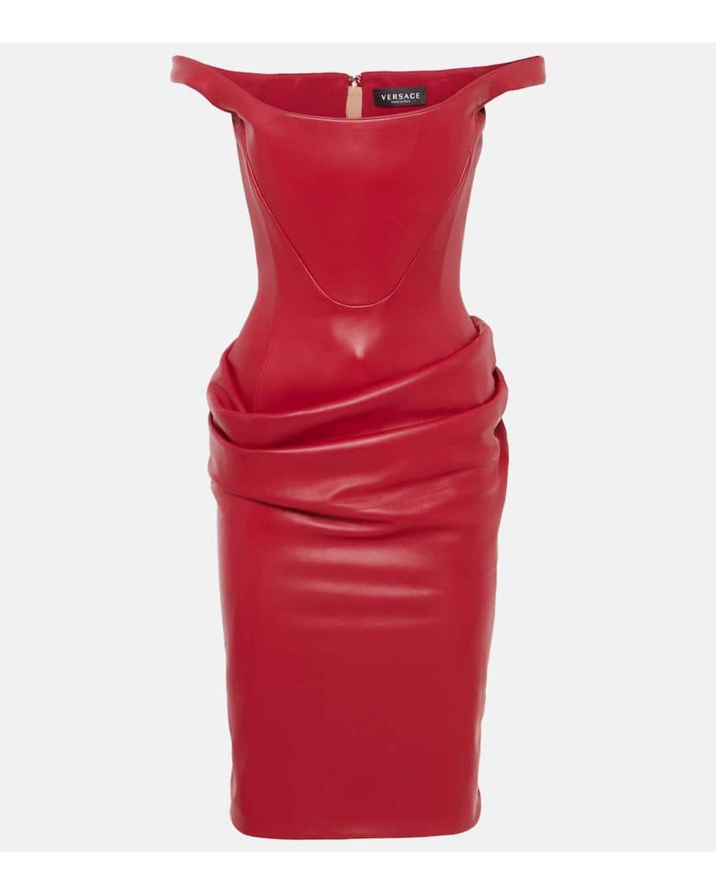 Versace Draped Leather Corset Minidress in Red | Lyst