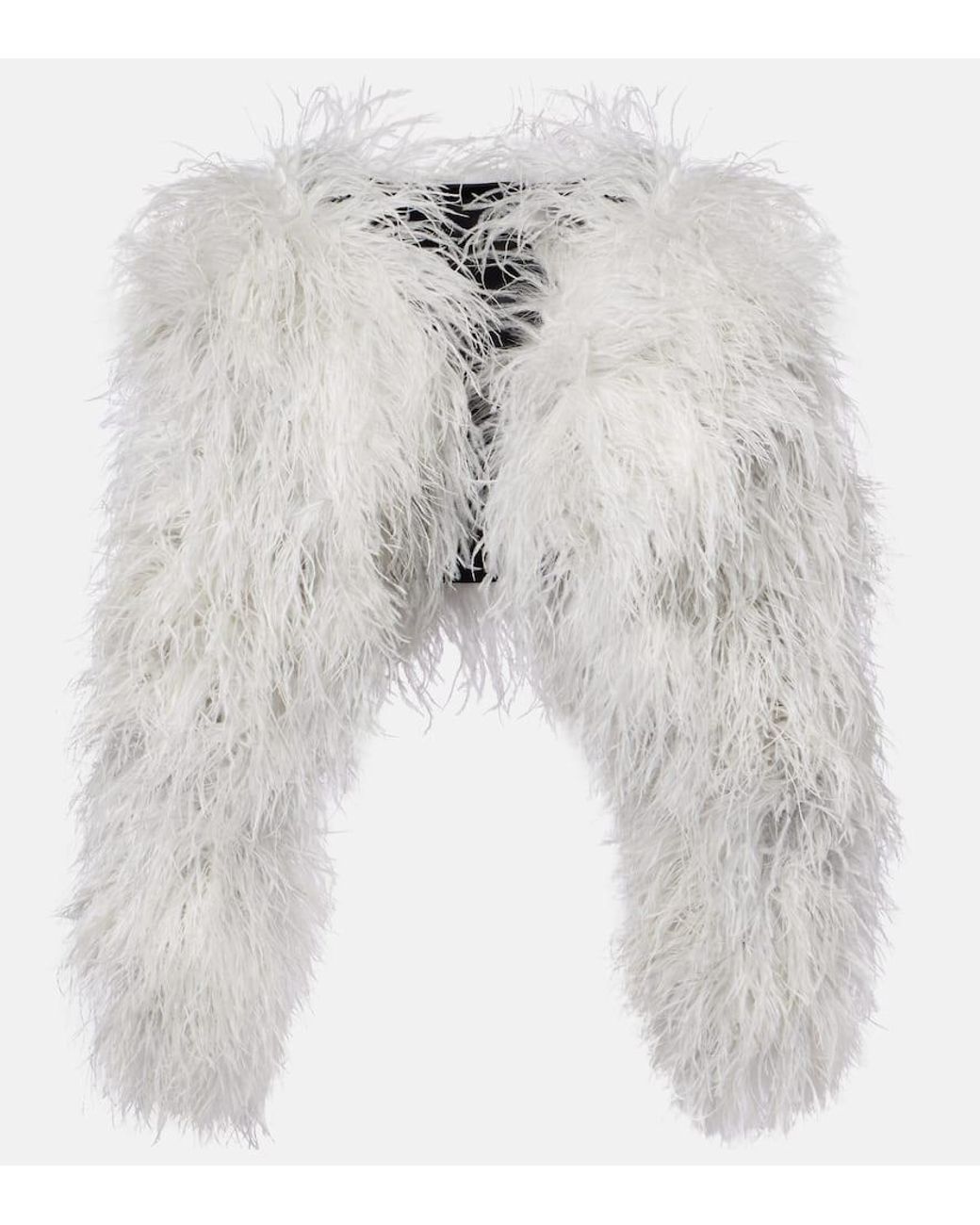 Dolce & Gabbana Feather-Trimmed Cropped Jacket in White | Lyst UK