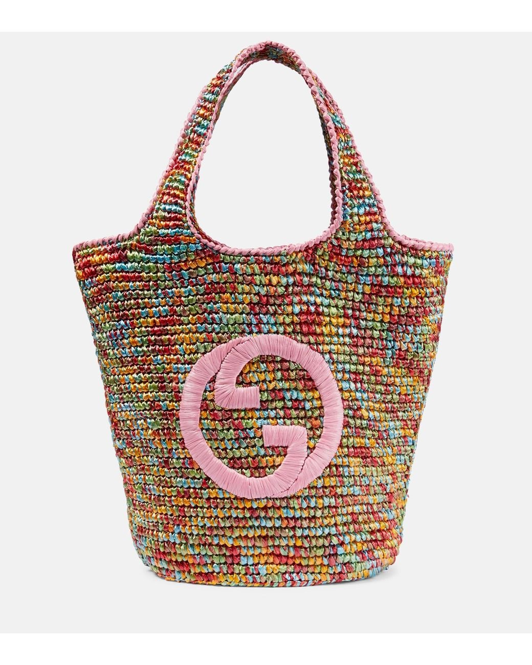 Gucci Blondie Raffia-effect Tote Bag in Pink | Lyst