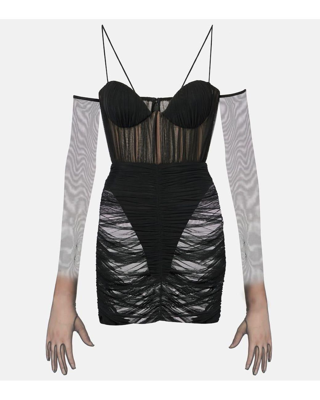 Alex Perry Ruched Sheer Bustier Dress in Black | Lyst
