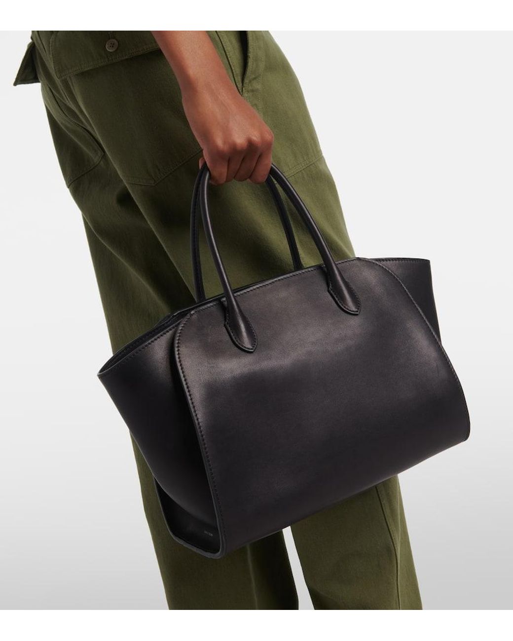 The Row Marlo 12 Leather Tote Bag in Black | Lyst