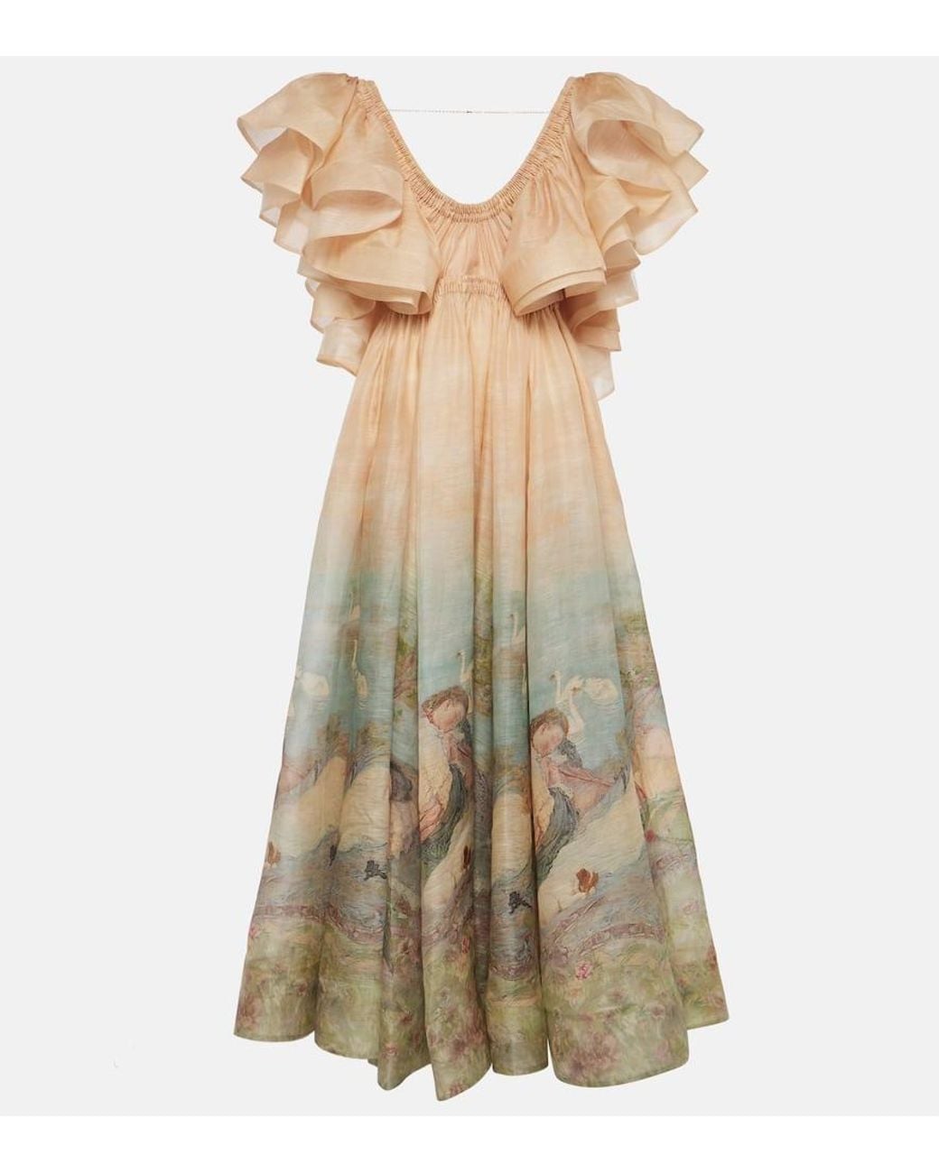 Zimmermann Lyrical Linen And Silk Gown in Natural | Lyst