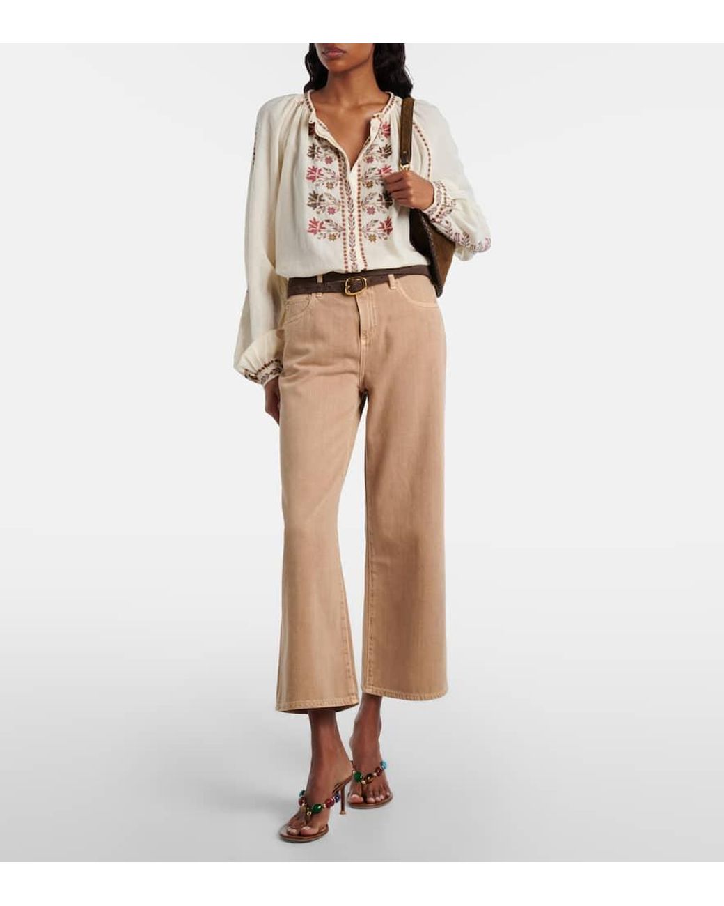 AG Jeans Saige Cropped Wide-Leg Jeans in Natural | Lyst