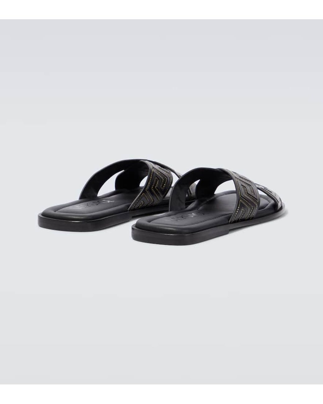 Versace Greca Leather Slides in Brown for Men | Lyst