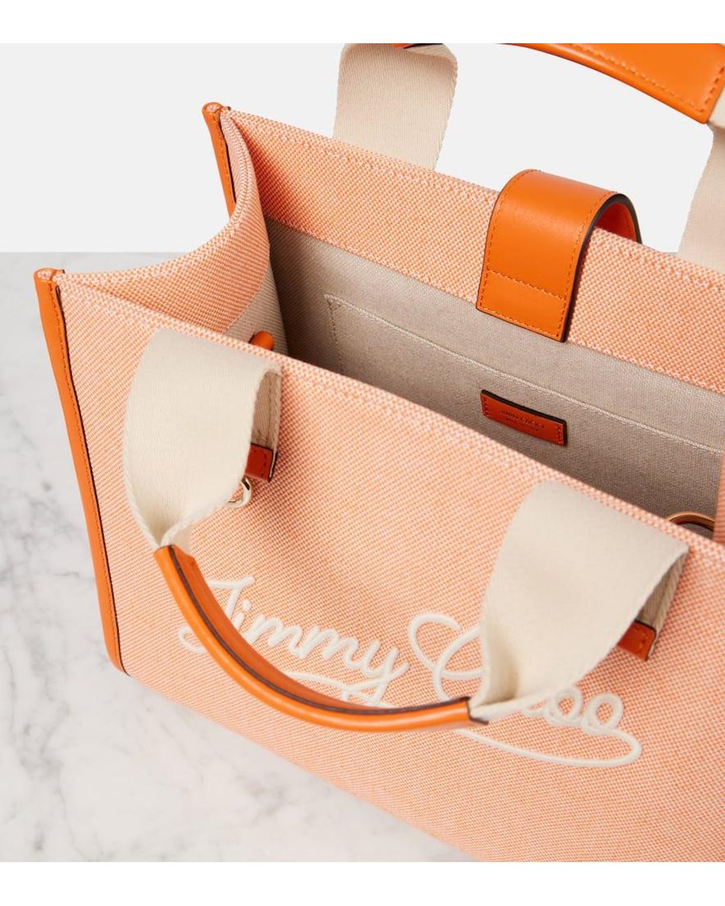 Jimmy Choo Logo Leather-Trimmed Canvas Tote Bag in Natural | Lyst