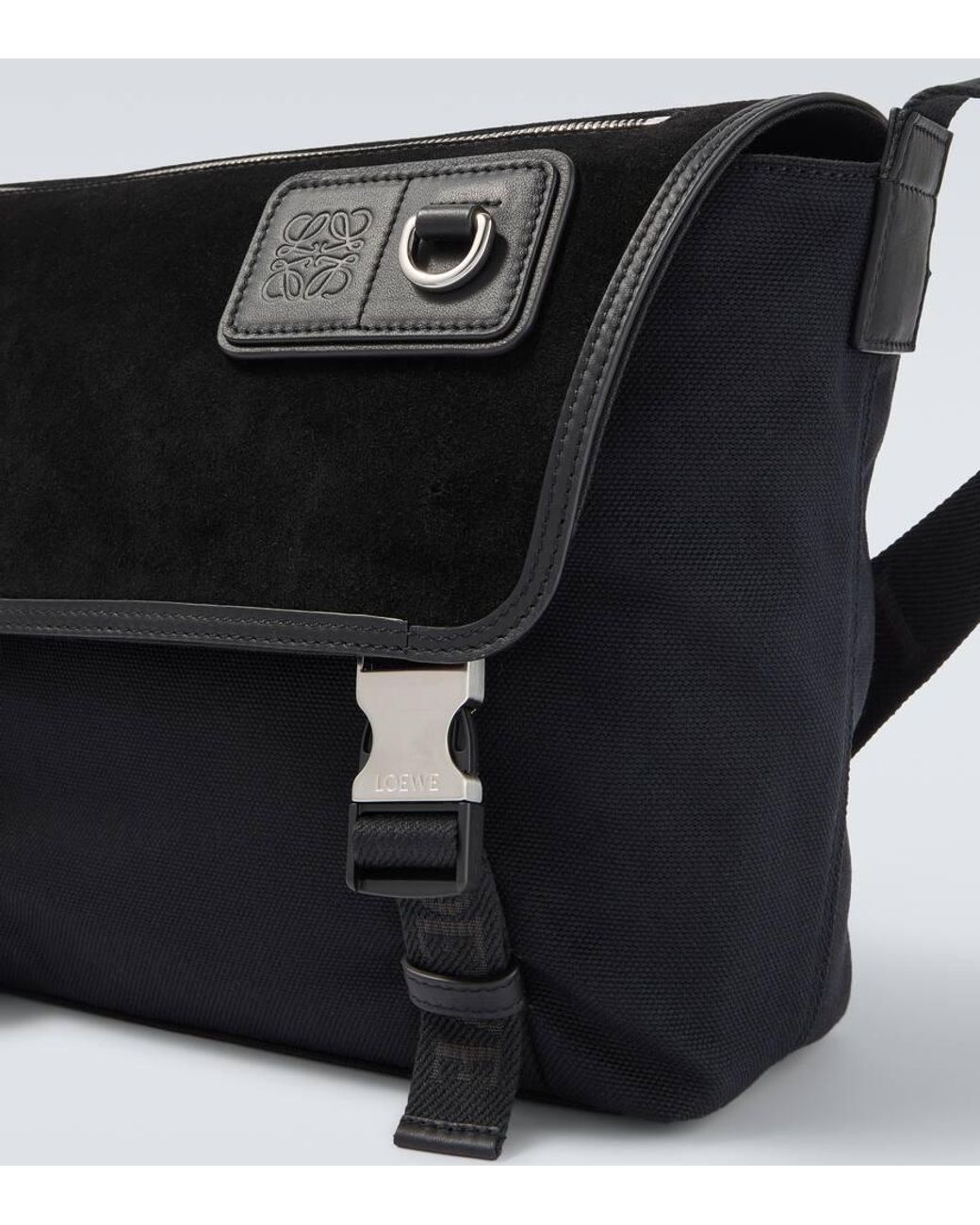 Loewe Flex Medium Canvas And Suede Messenger Bag in Black for Men | Lyst UK