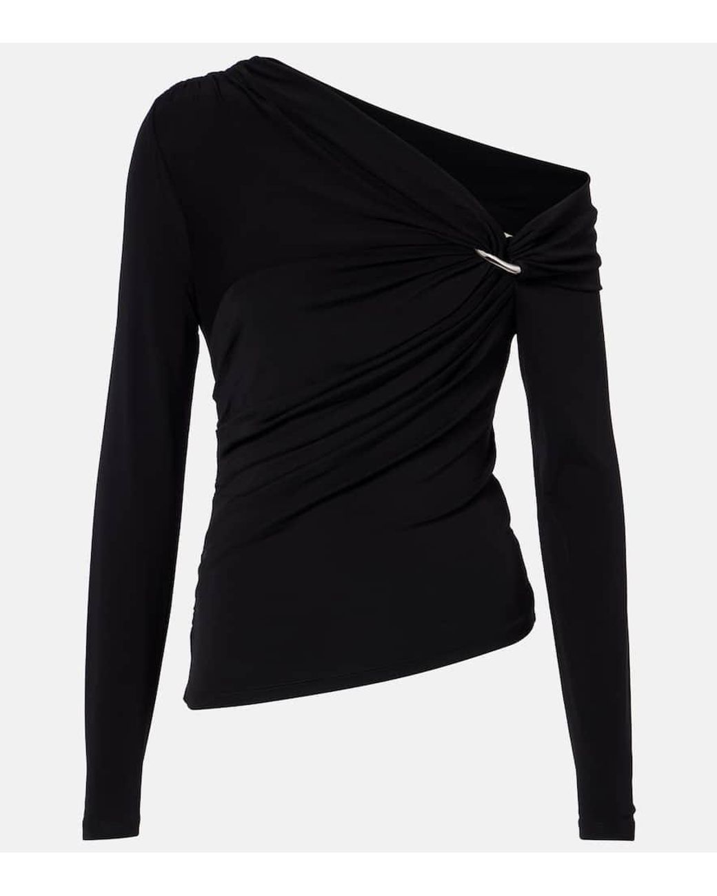 Veronica Beard Lozea Asymmetric Ruched Jersey Top in Black | Lyst UK
