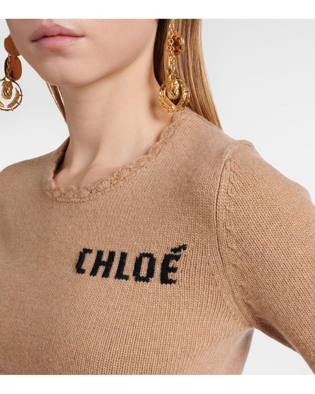 Chloé Logo Wool And Cashmere Sweater in Natural | Lyst UK