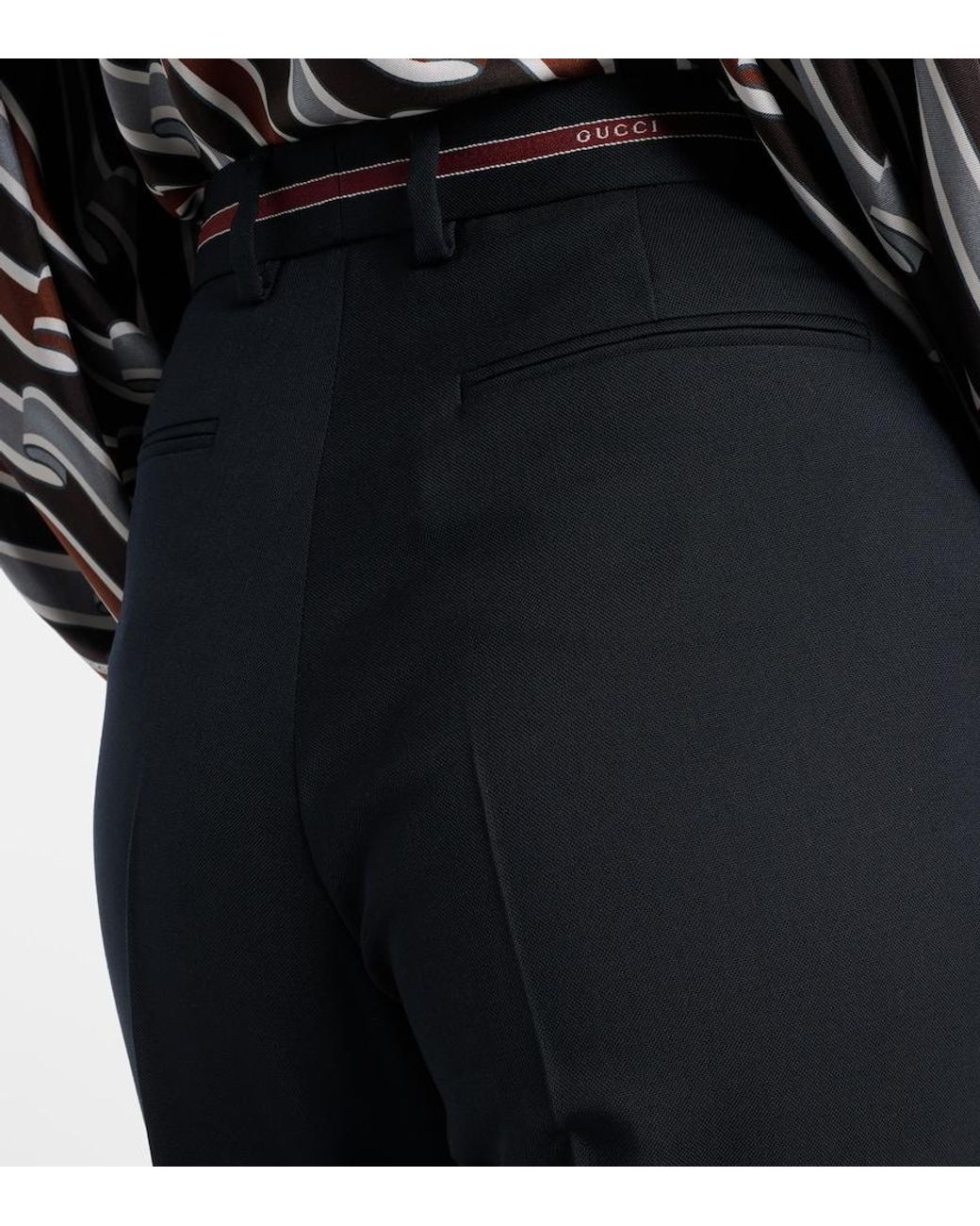 Gucci Logo Wool Straight Pants in Blue | Lyst