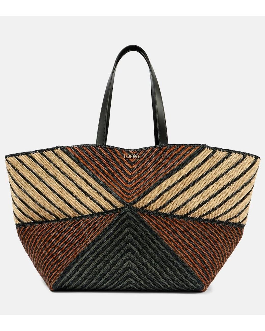 Loewe Puzzle Fold Xxl Raffia Tote Bag in Black | Lyst