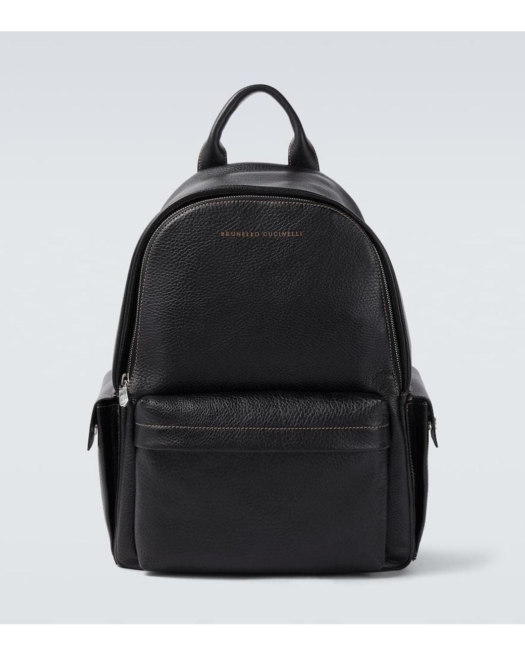 Brunello Cucinelli Logo Leather Backpack in Black for Men | Lyst UK