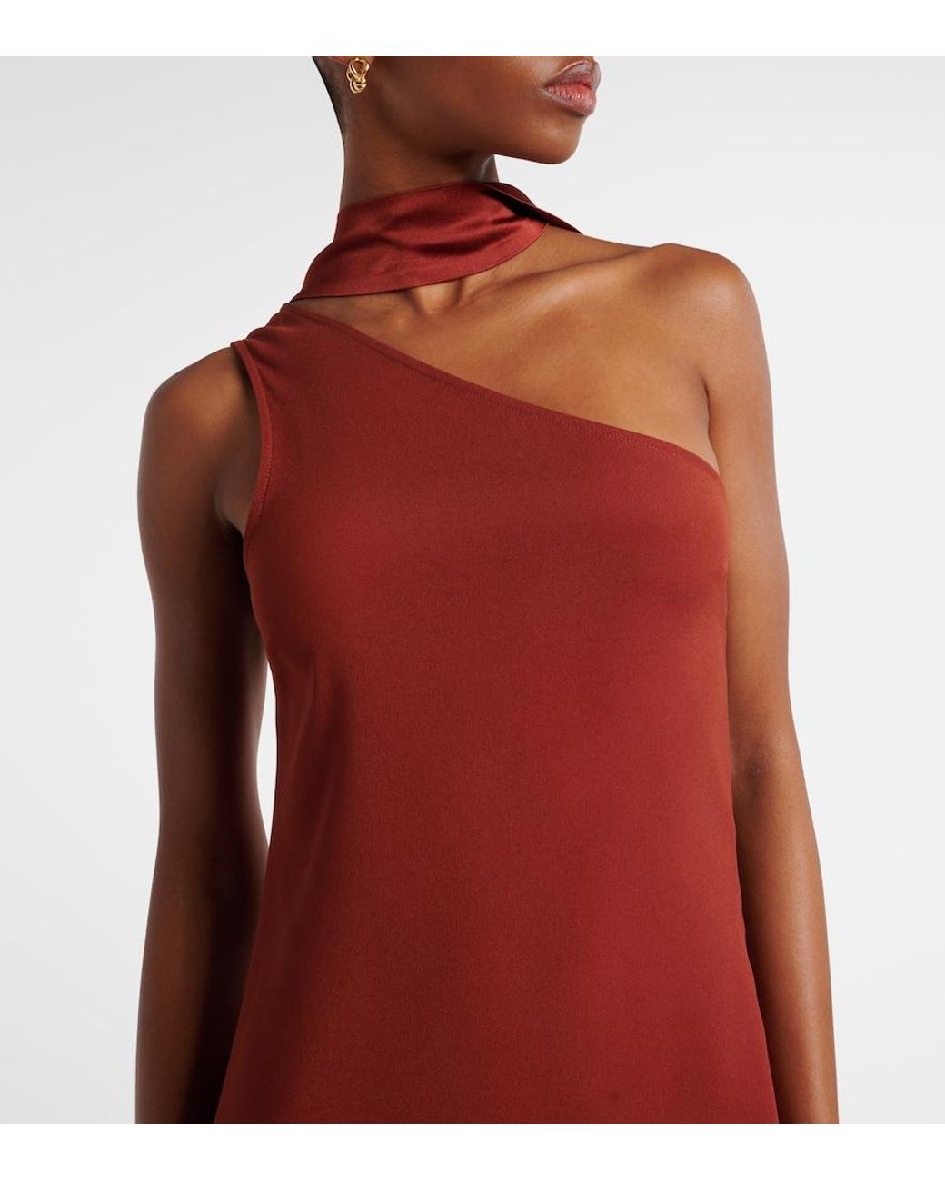 ‎Taller Marmo Caroline One-Shoulder Crepe Cady Gown in Red | Lyst