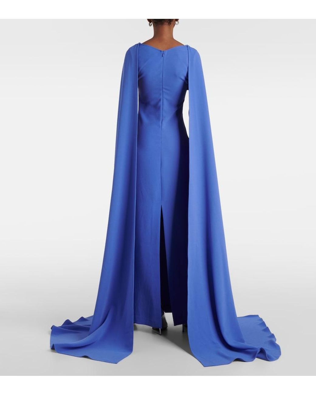 Solace London Morgan Caped Crepe Gown in Blue | Lyst