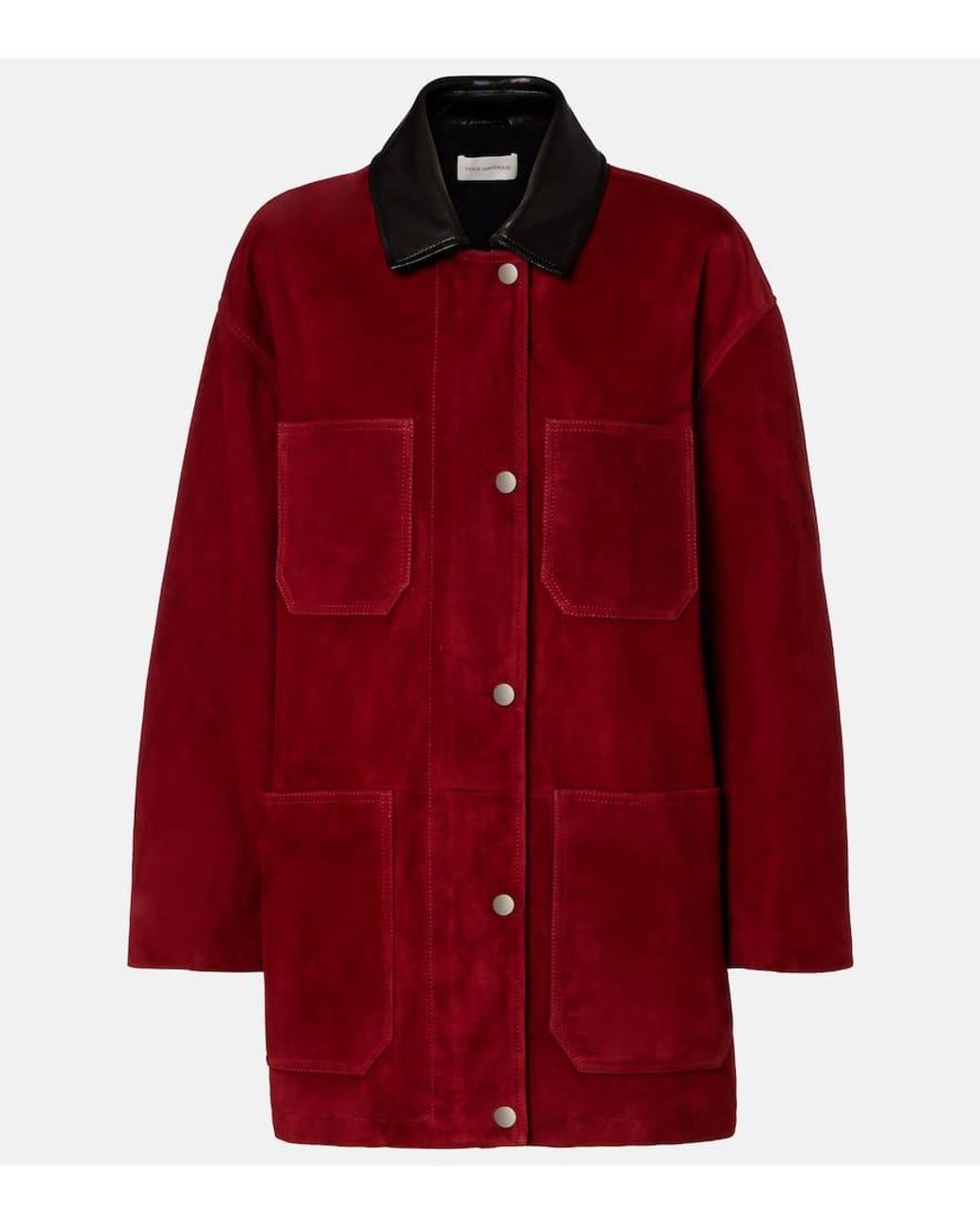 Nour Hammour Barn Leather-Trimmed Suede Jacket in Red | Lyst UK
