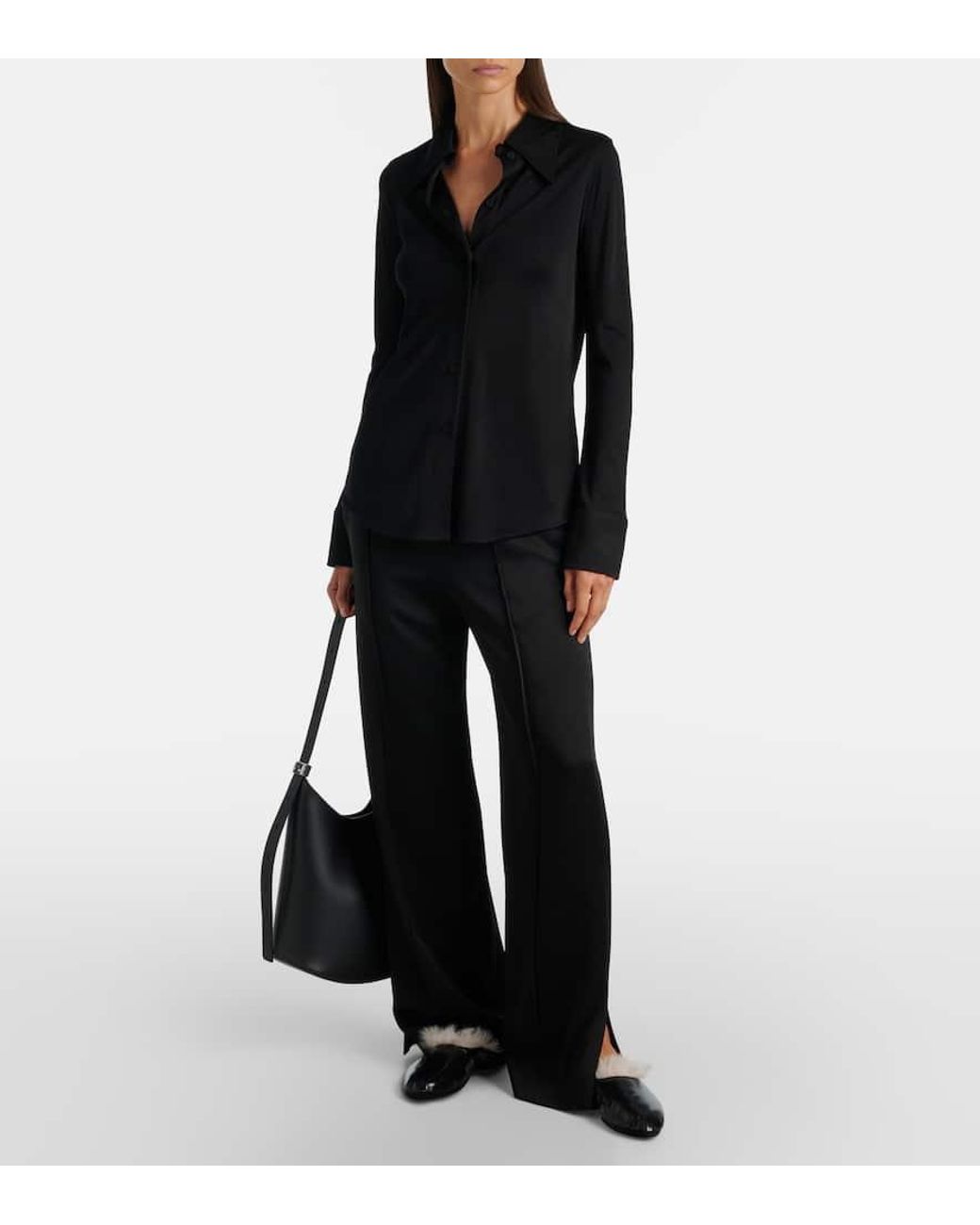 Jil Sander Shearling-Trimmed Leather Slip-On Shoes in Black | Lyst