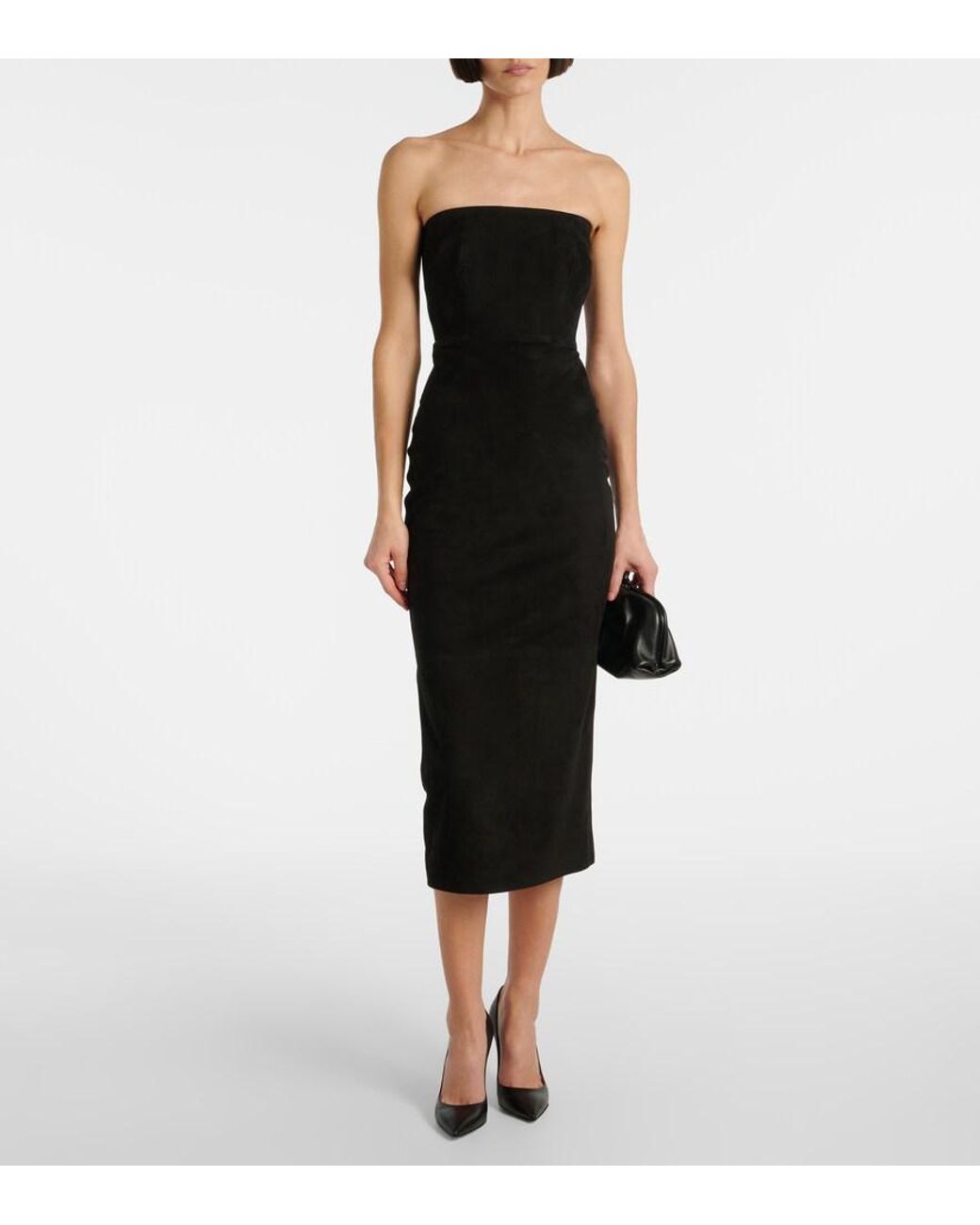 Alex Perry Suede Midi Dress in Black | Lyst