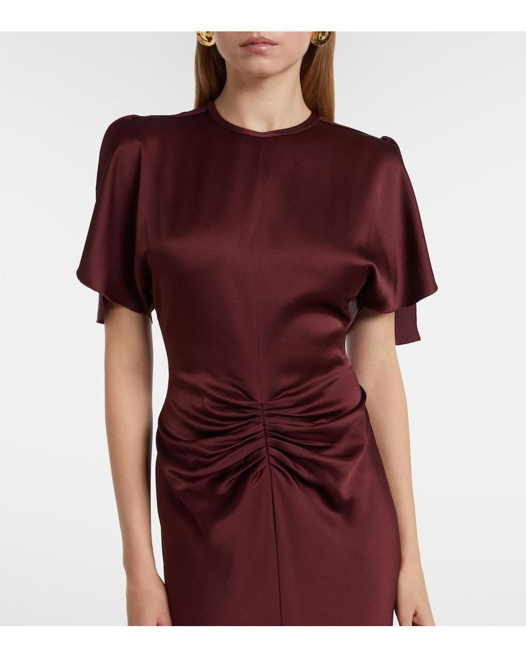Victoria Beckham Gathered Jersey Maxi Dress in Purple | Lyst