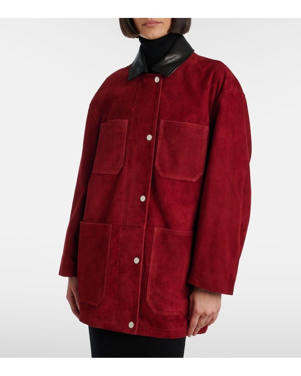 Nour Hammour Barn Leather-Trimmed Suede Jacket in Red | Lyst UK