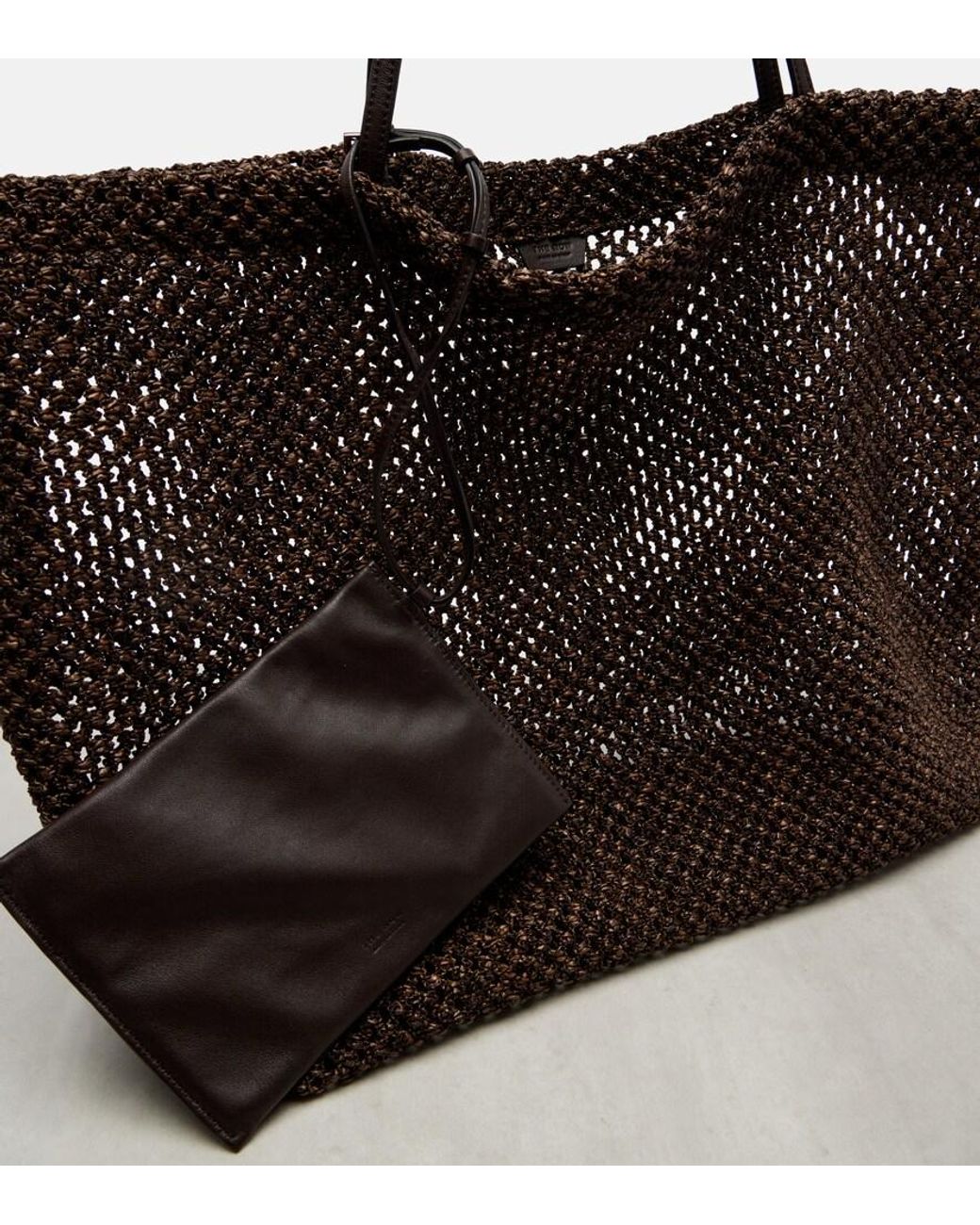 The Row Barn Medium Leather-Trimmed Mesh Tote Bag in Black | Lyst