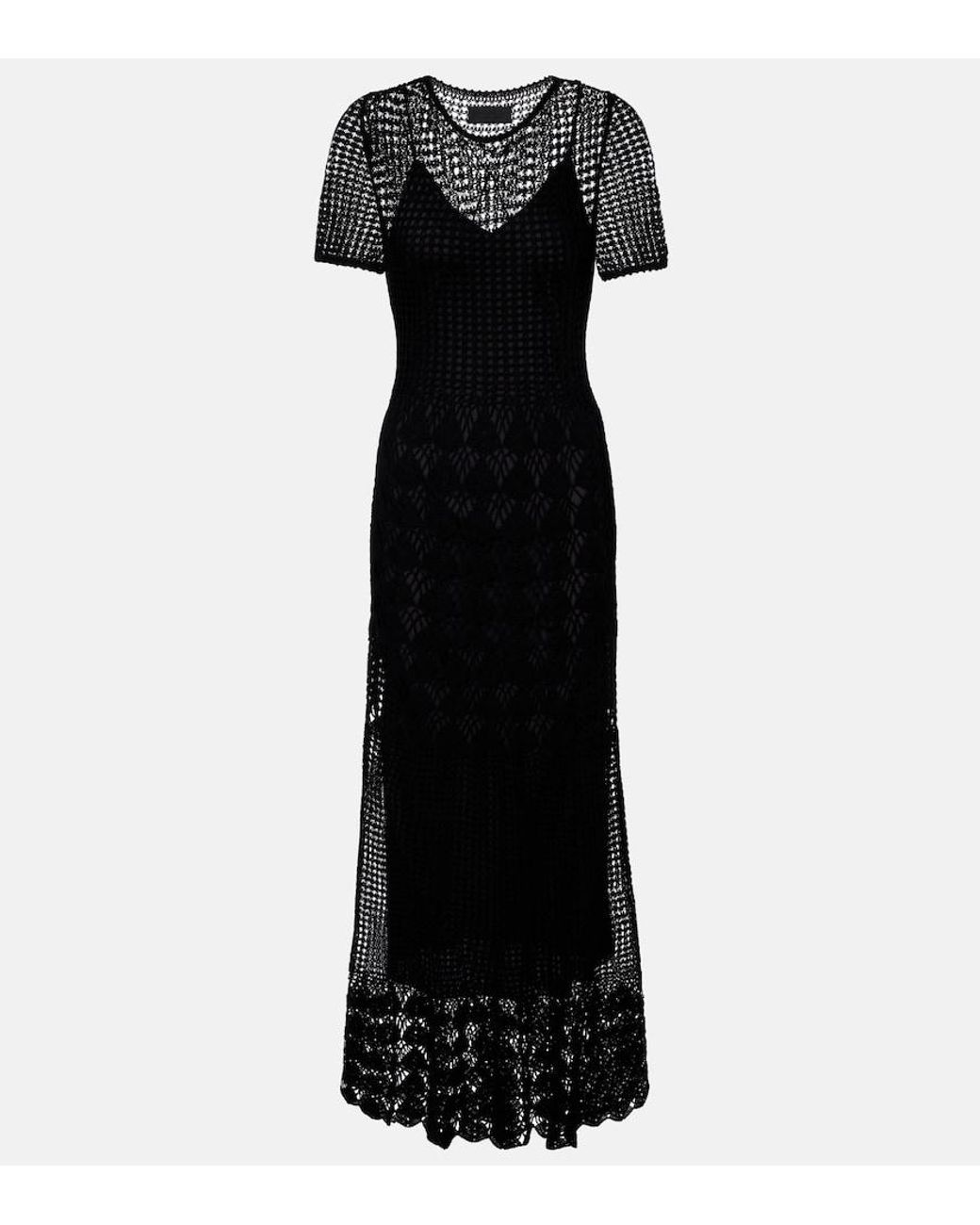 Nili Lotan Yoko Crochet Cotton Midi Dress in Black | Lyst