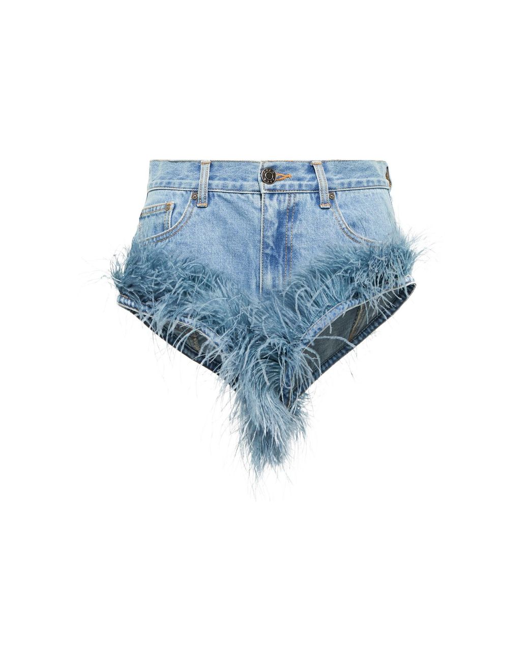 Area Feather-trimmed High-rise Denim Shorts in Blue | Lyst