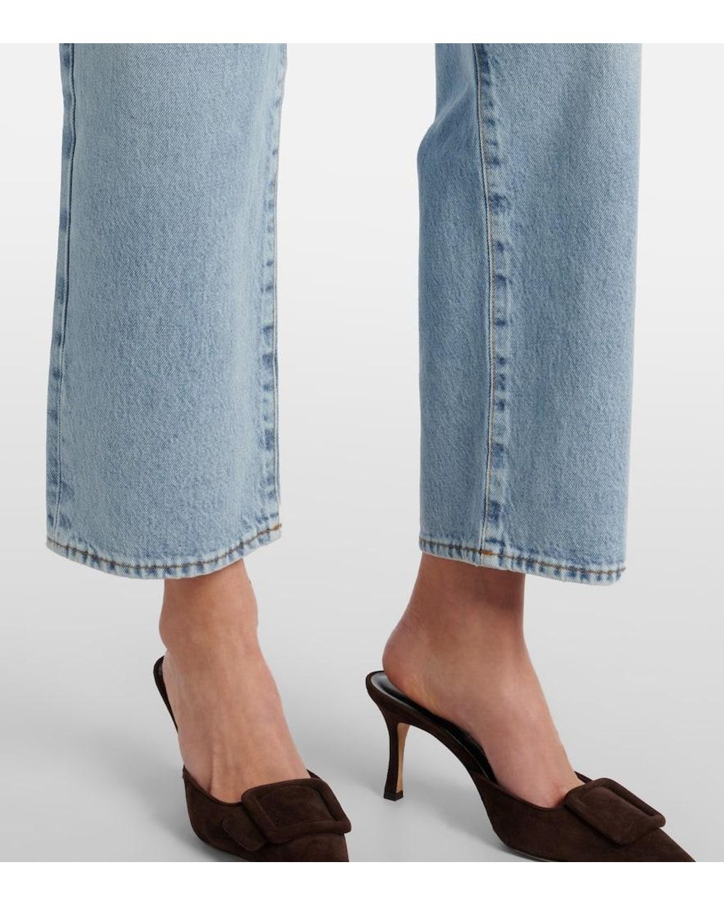 FRAME The Hang High-Rise Straight Jeans in Blue | Lyst